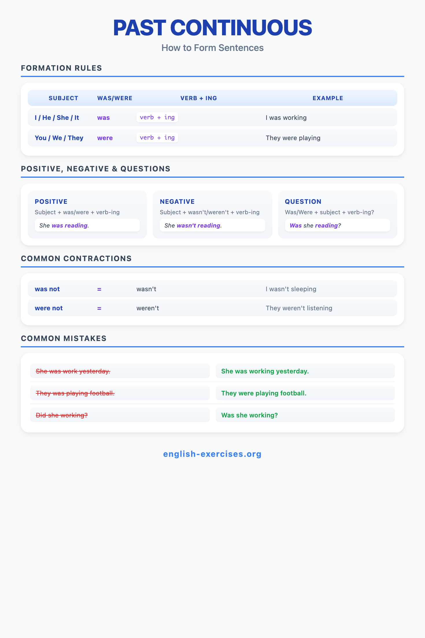 Past Continuous Exercises - 300 Free Practice Questions | A2-B2 ...